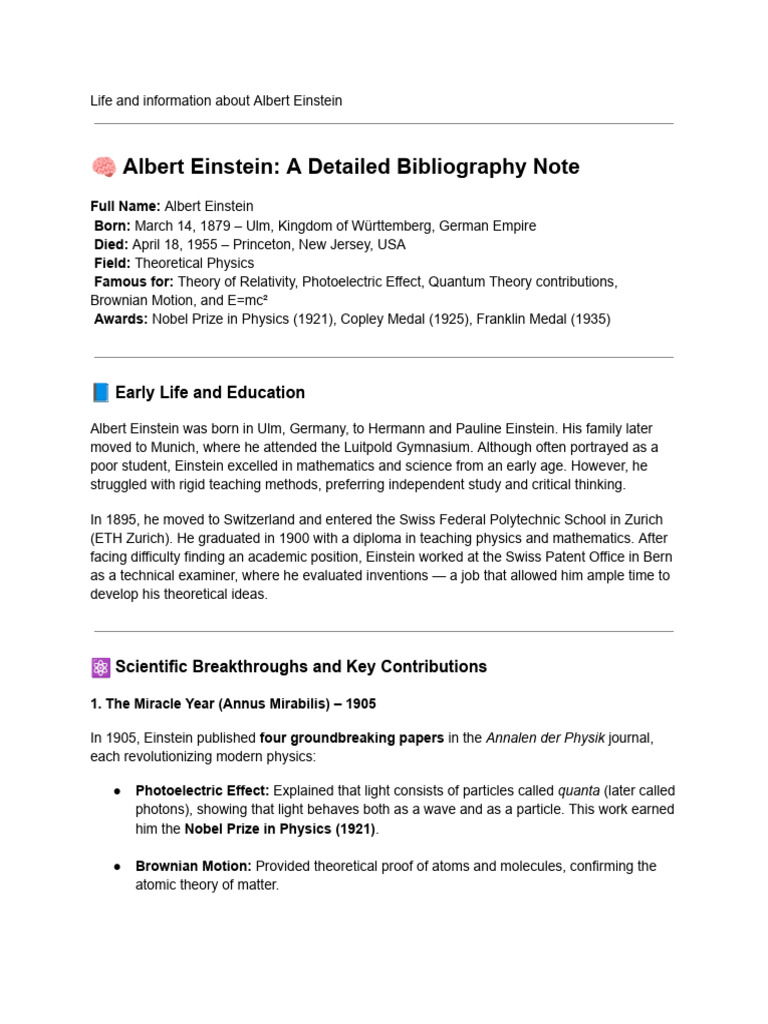Albert Einstein: Life and Legacy | PDF | Albert Einstein | General ...
