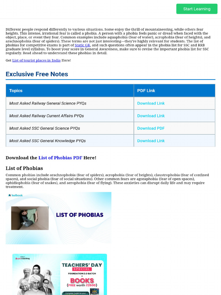 List of Phobias - Know..p List of Most Common Phobias Here! | PDF