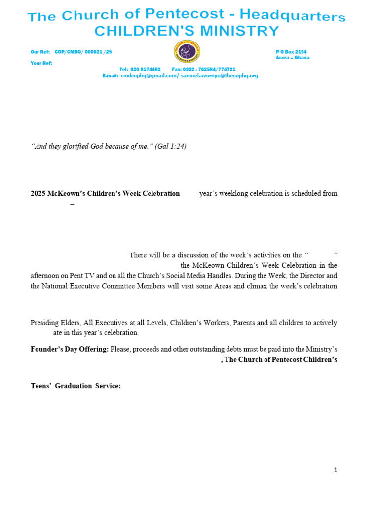 Circular For 2025 National CM Week Celebration | PDF | Baptism ...