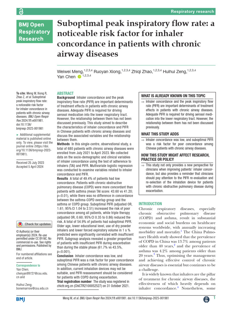 Suboptimal PIFR | PDF | Chronic Obstructive Pulmonary Disease | Asthma