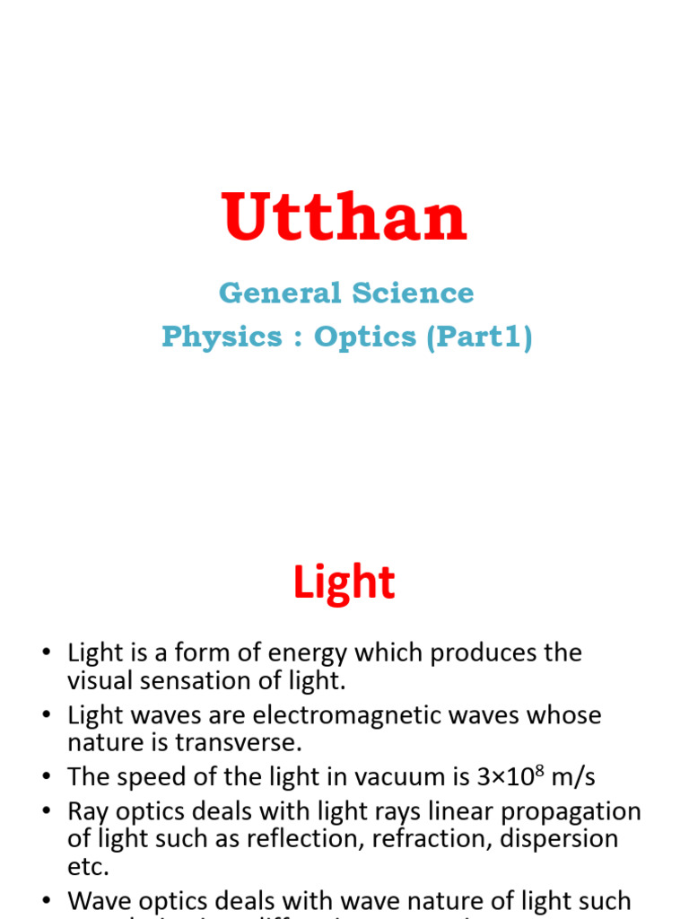 General Science Optics 1 PDF | PDF | Light | Refractive Index