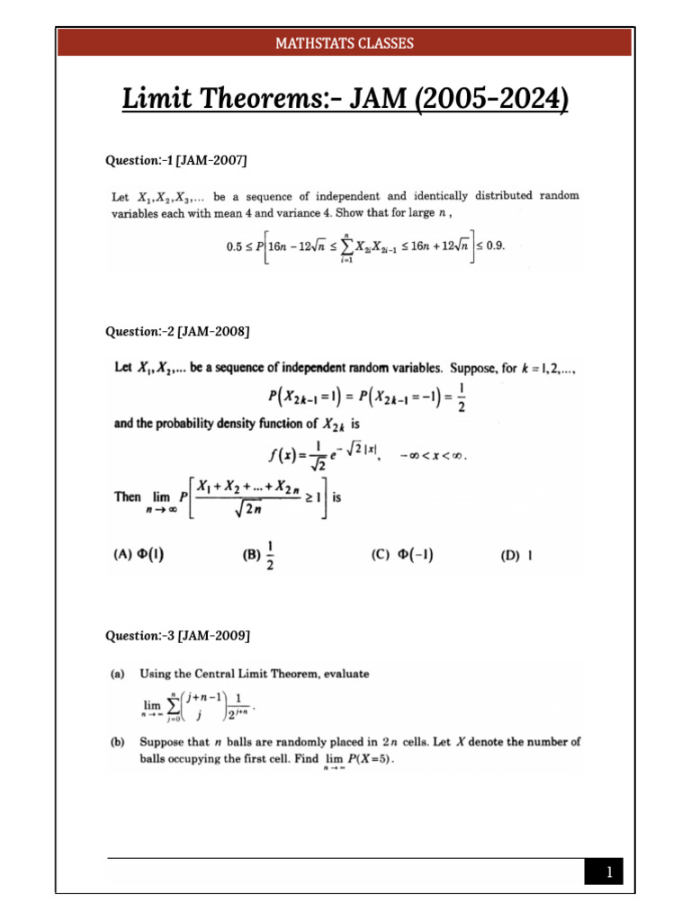 Limit Theorems JAM (2005 2024) | PDF | Probability Theory | Chess