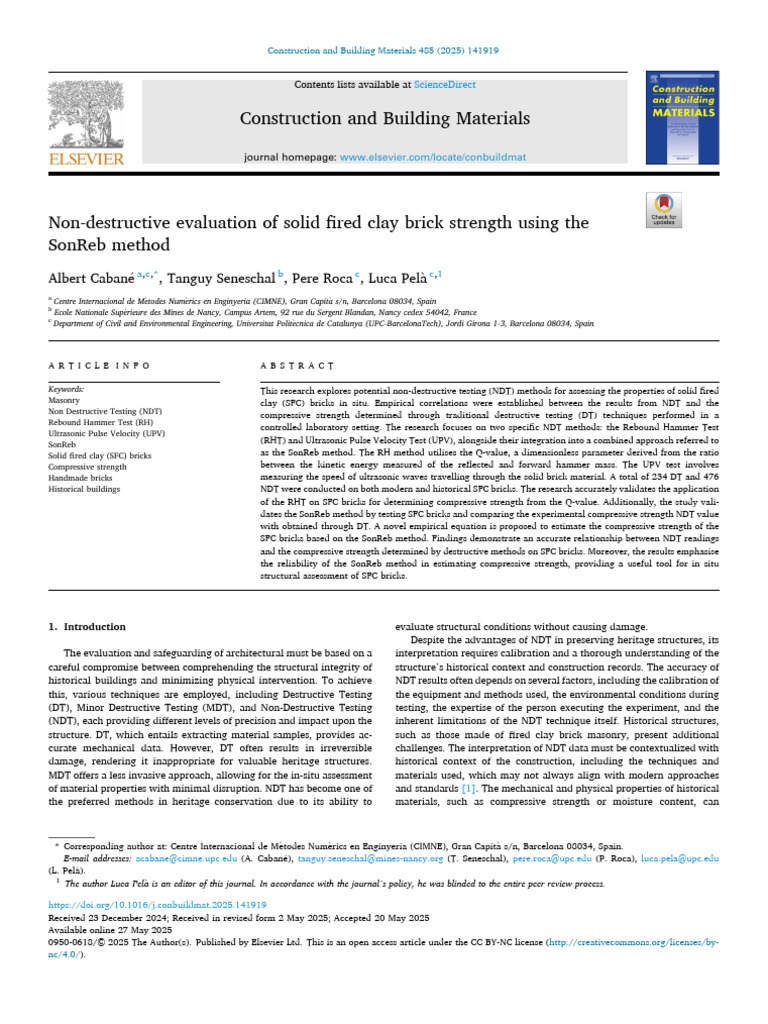 Non-Destructive Evaluation of Solid Fired Clay Brick Strength | PDF ...