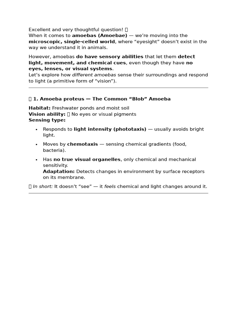 Eye Sight Differences Amoeba Proteus - The Common "Blob" Amoeba | PDF