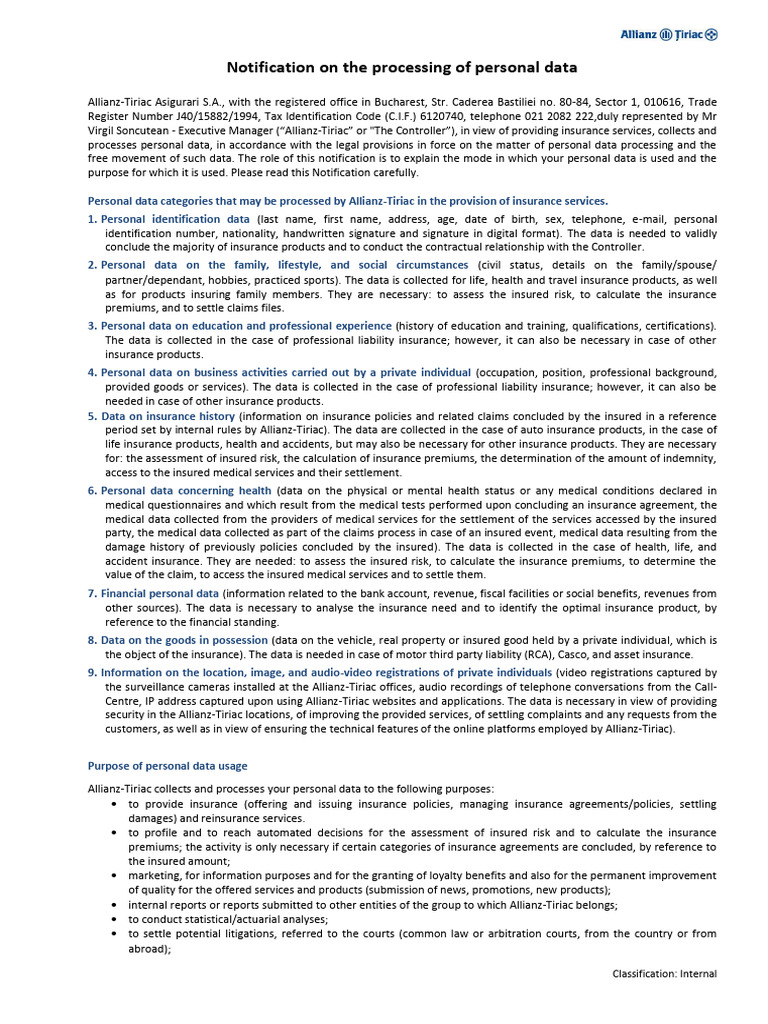 Notificare Privind Prelucrarea Datelor Cu Caracter personal-PF 2020 ...