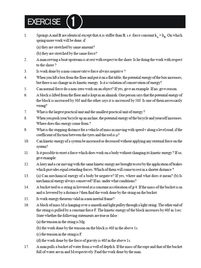 Worksheet on Work and Energy | PDF | Force | Sphere