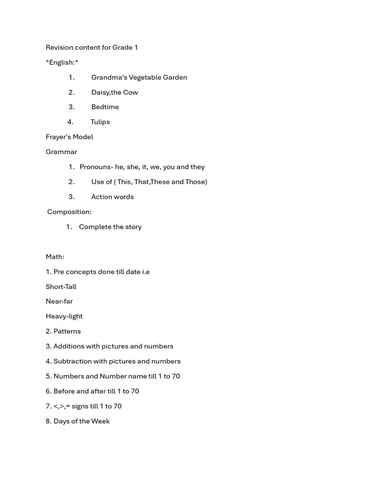 Revision Content | PDF