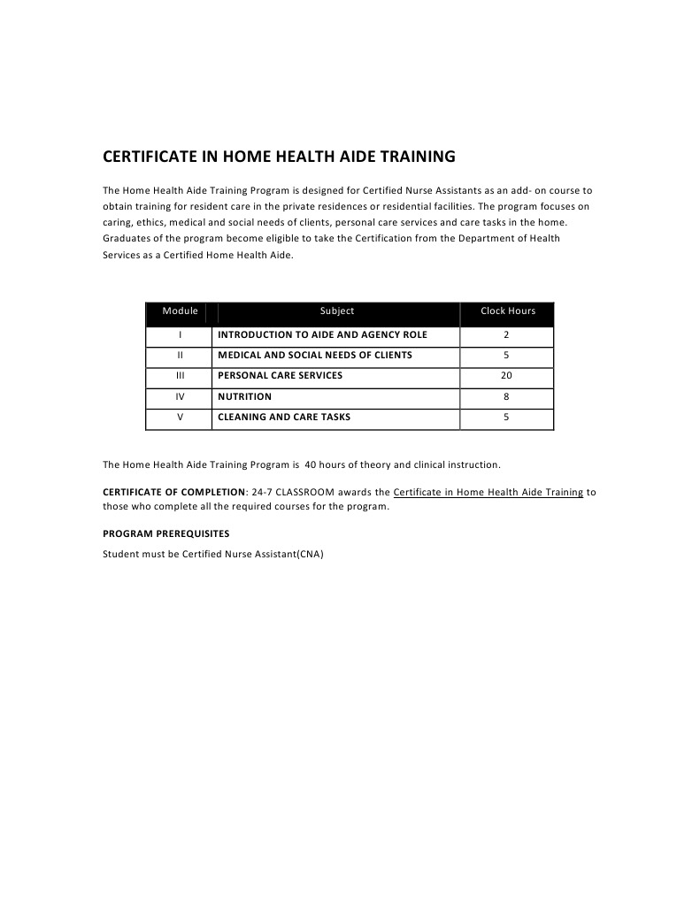 Home Health Aide Training Certificate | PDF