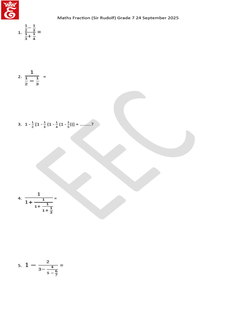 Grade 7 Maths Fractions Practice | PDF