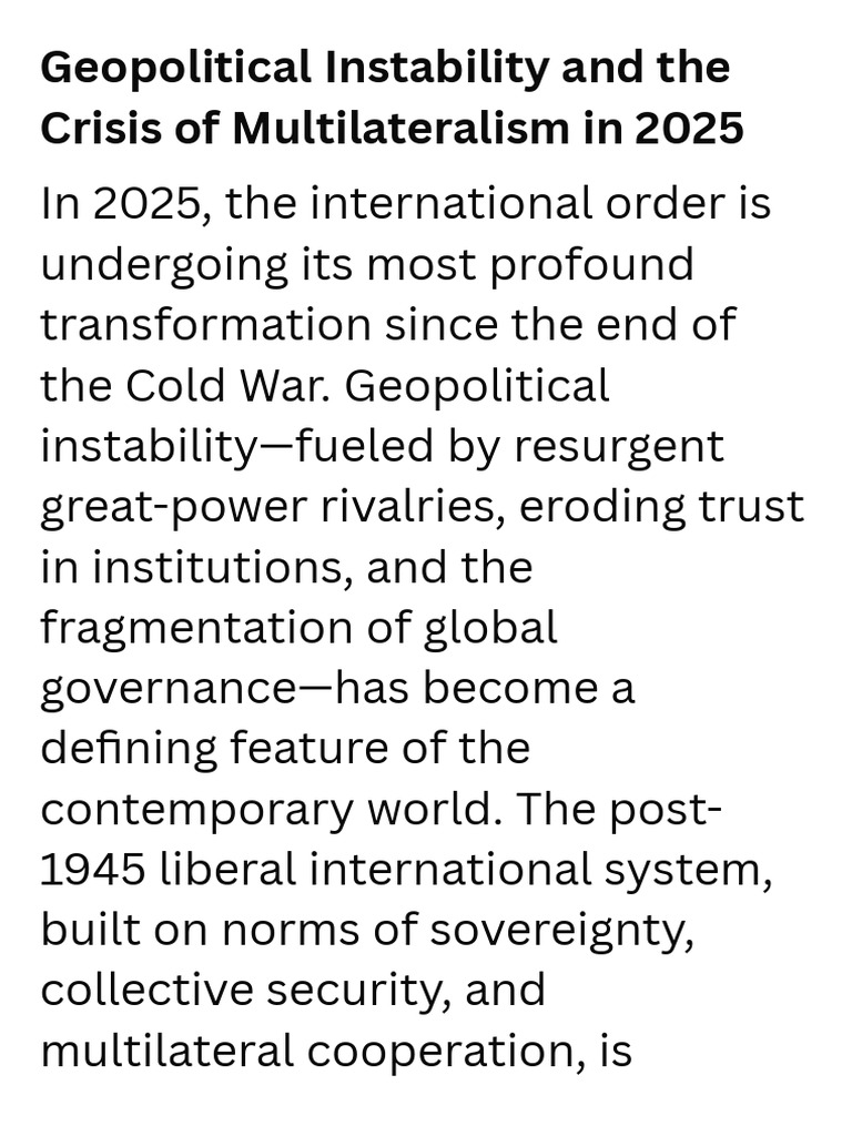 Geopolitical Instability and The Crisis of Multilateralism in 2025 ...