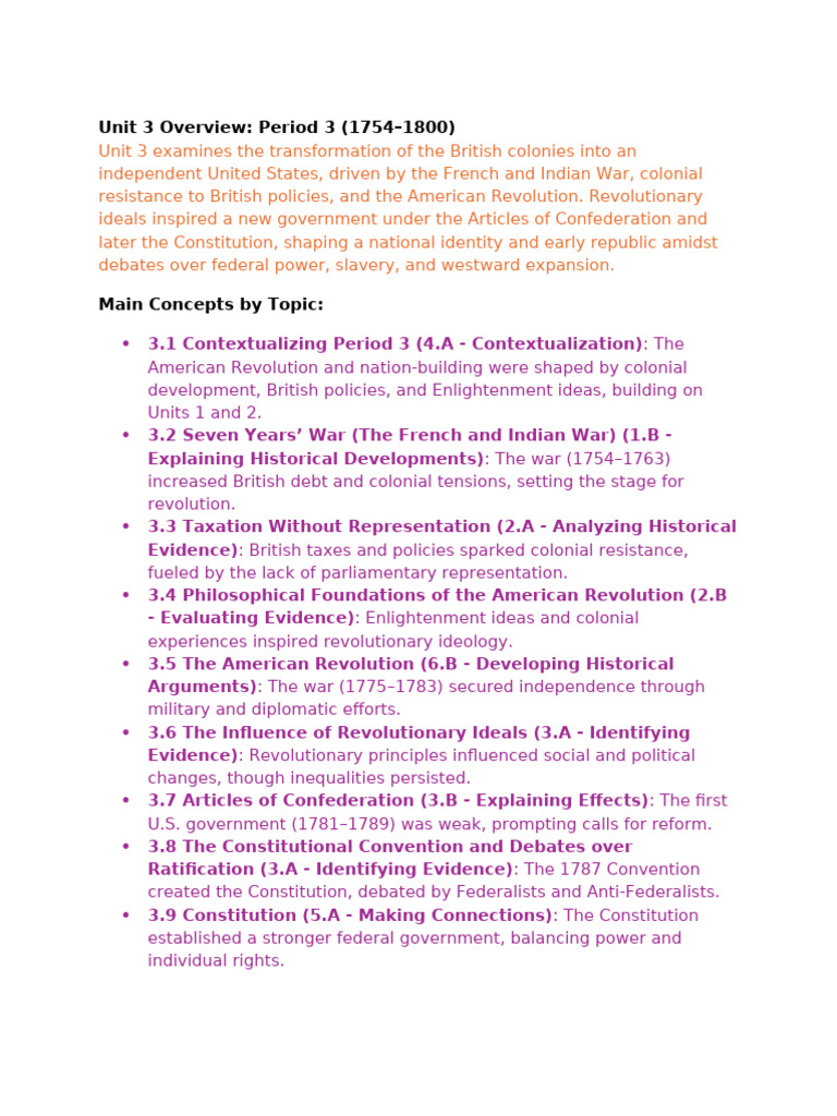 Unit 3 Review1 | PDF | American Revolution | The United States