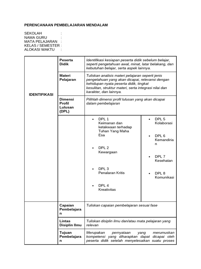 Rencana Pembelajaran Mendalam RPM | PDF