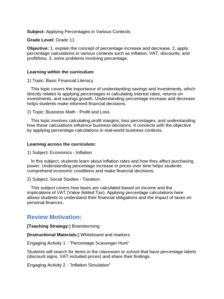 Mastering Percentages for Financial Literacy | PDF | Inflation | Taxes