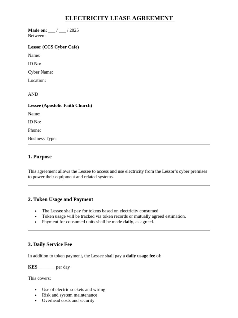 Electricity Lease Agreement | PDF