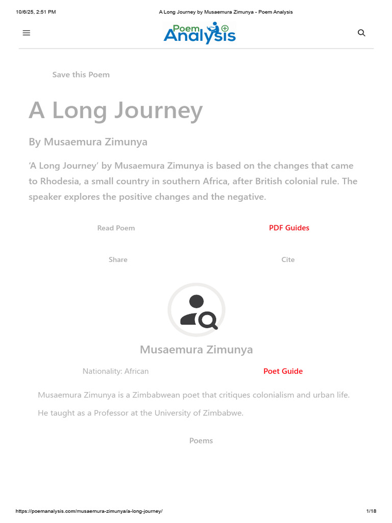 A Long Journey by Musaemura Zimunya - Poem Analysis | PDF | Poetry ...