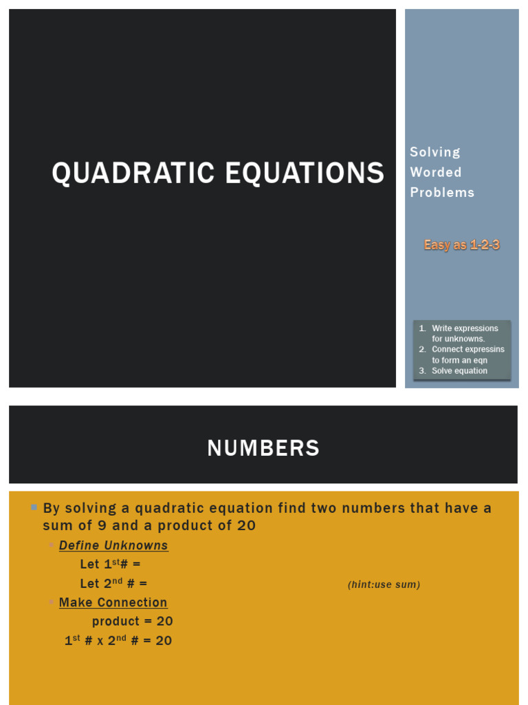 4.1 - Worded Problems - Quadratic Equations Examples | PDF | Area | Length