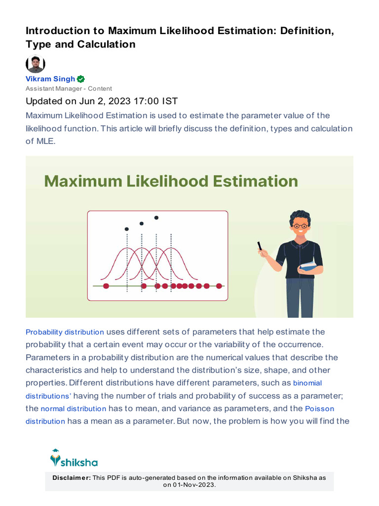 Introduction To Maximum Likelihood Estimation: Definition, Type and Calculation | PDF ...