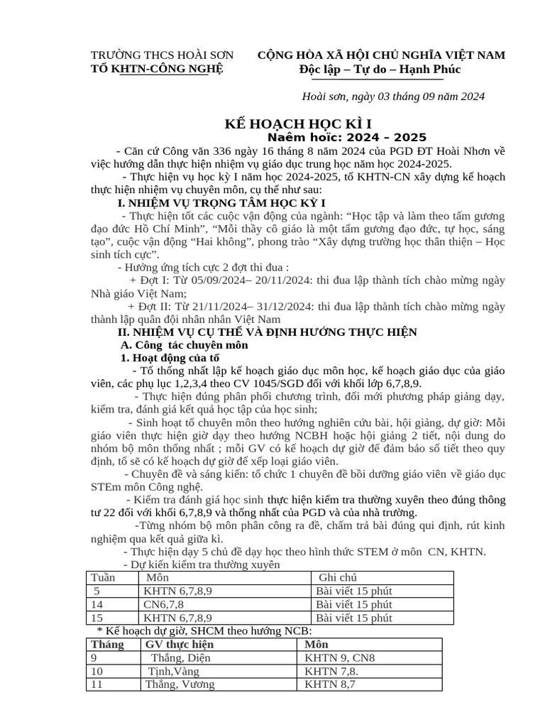 Ke Hoach Hoc Ky I | PDF