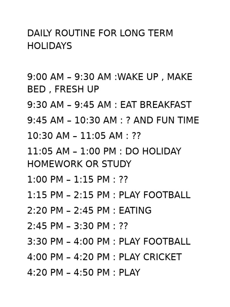 Daily Routine For Long Term Holidays | PDF