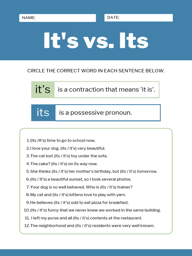 ELA Commonly Confused Words English Grammar Worksheet in Blue and Green ...