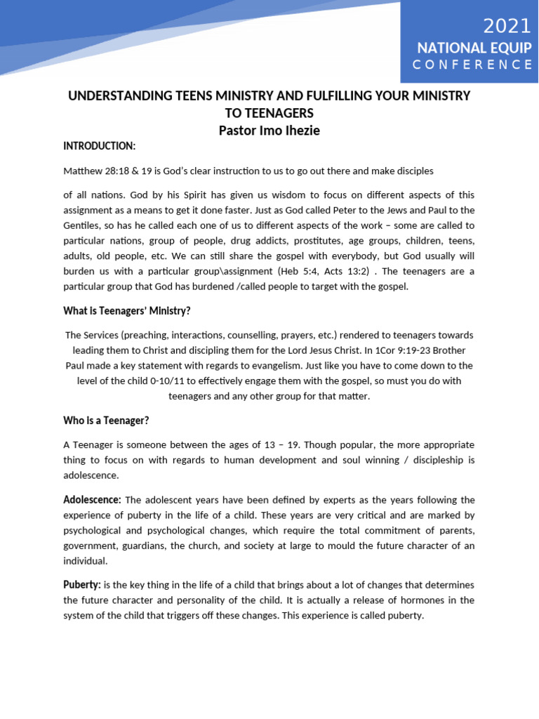 Teen Ministry: Engaging Adolescents for Christ | PDF | Adolescence ...