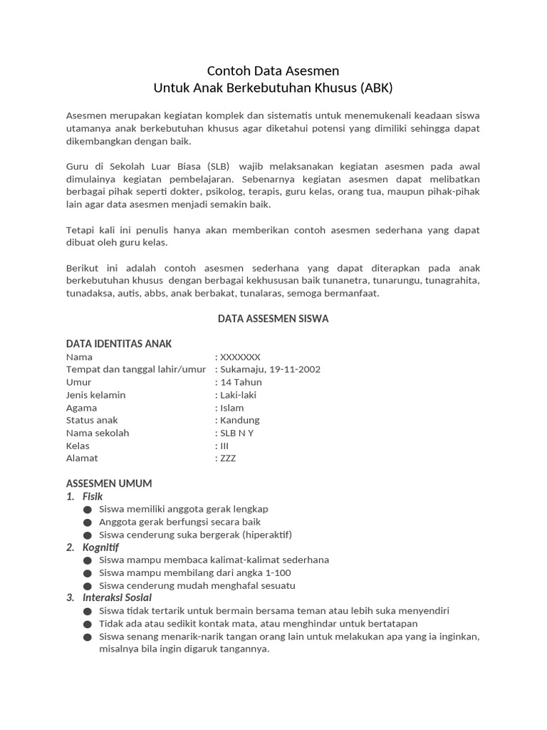 Contoh Asesmen Untuk ABK | PDF