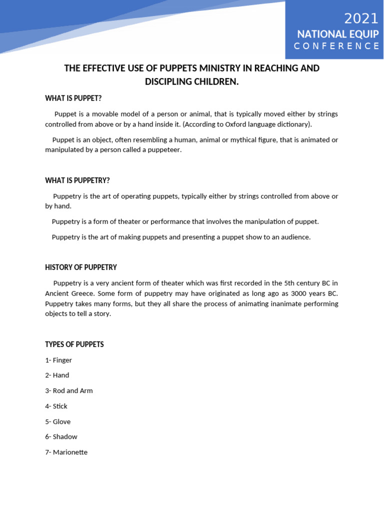 CHILDREN - The Effective Use of Puppets Ministry in Reaching ...