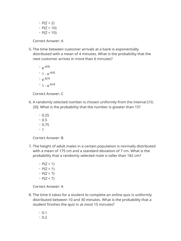 Discrete and Continuous Random Variables Quiz-17 | PDF | Statistical ...
