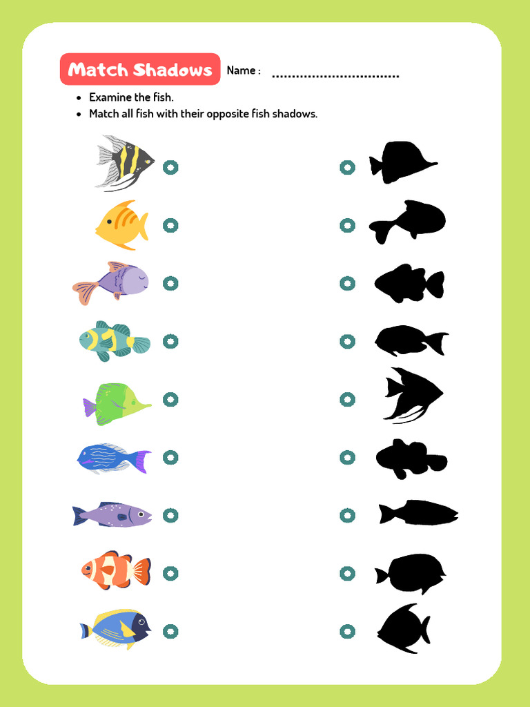 Match Fish Shadows Worksheet Attention Activity Activity Elementary ...