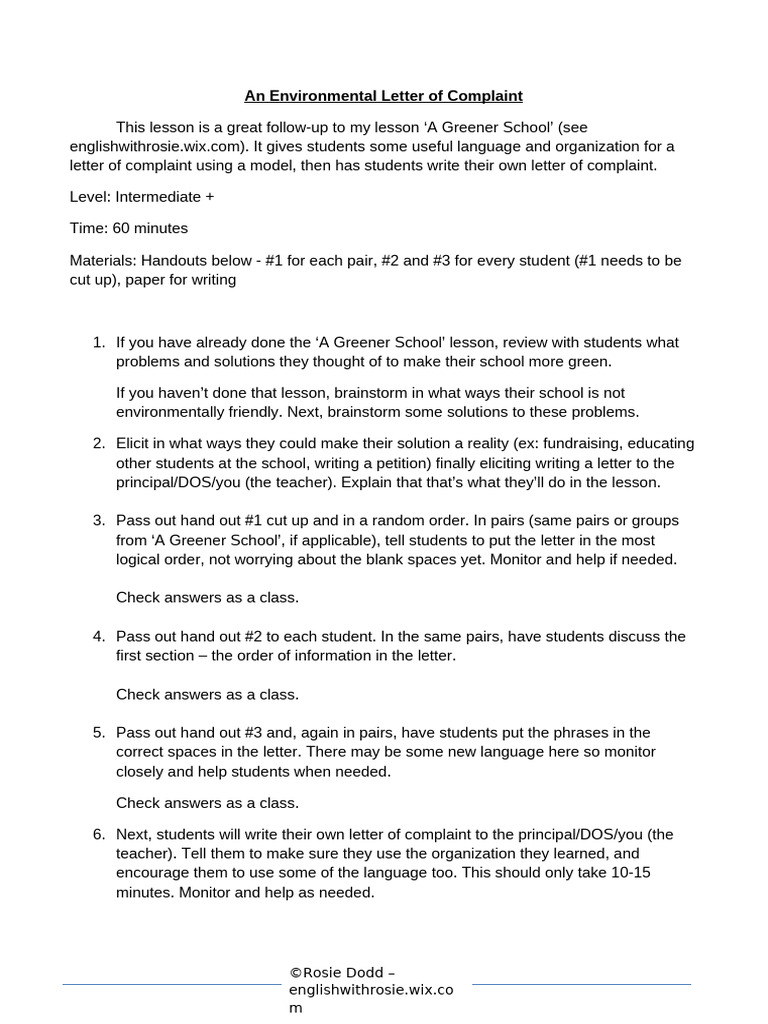 Environemntal Letter of Complaint Lesson | PDF | Compost | Waste