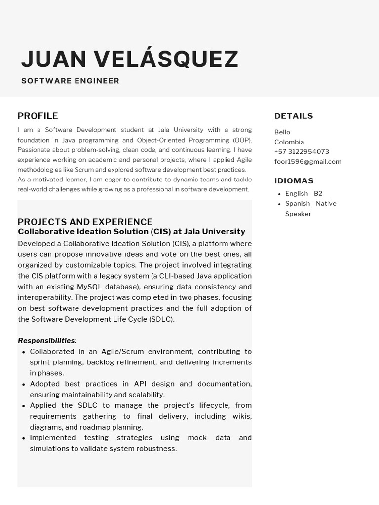 Juan David Velasquez Ortiz - Resume | PDF | Software Development ...