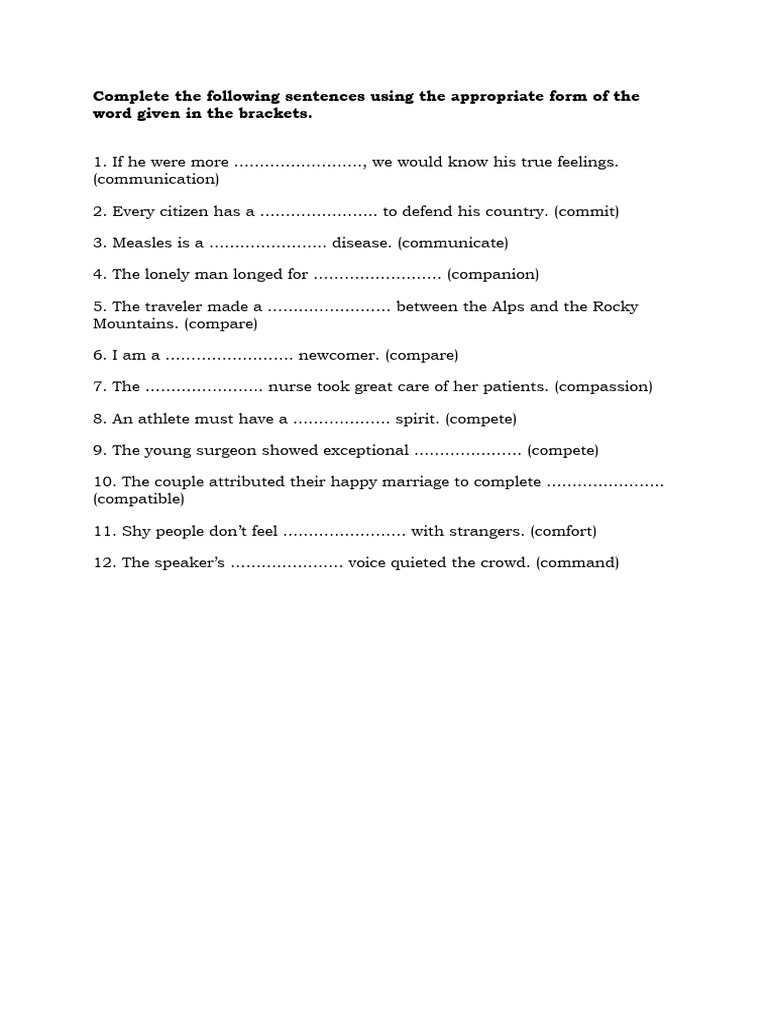 Sentence Completion Exercise | PDF