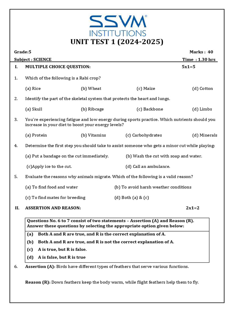 Grade 5 Science Unit Test 2024-2025 | PDF | Muscle | Foods