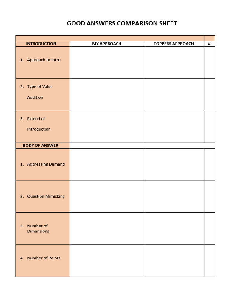 Good Answers Comparison Sheet Copy-1 | PDF