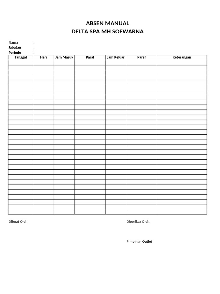 Absen Manual Delta Spa Soewarno | PDF