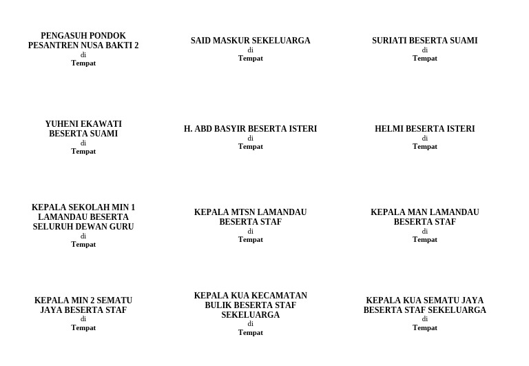 Format Label Undangan. | PDF