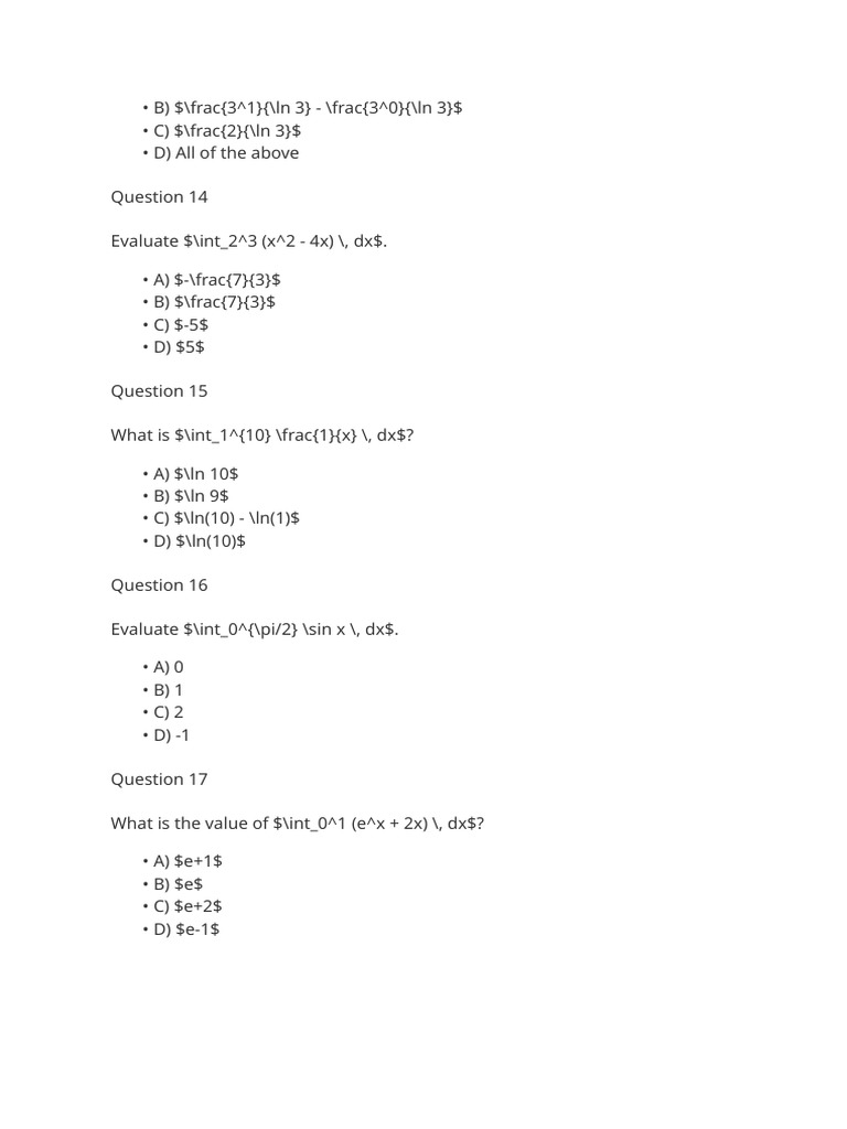 Calculus Fundamentals Quiz-10 | PDF | Integral | Mathematical Concepts