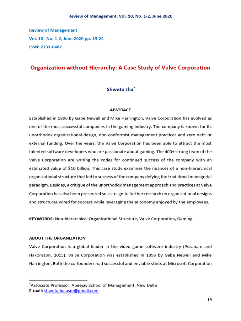 ValveCorporation--ShwetaJha-1 | PDF | Organizational Structure | Business