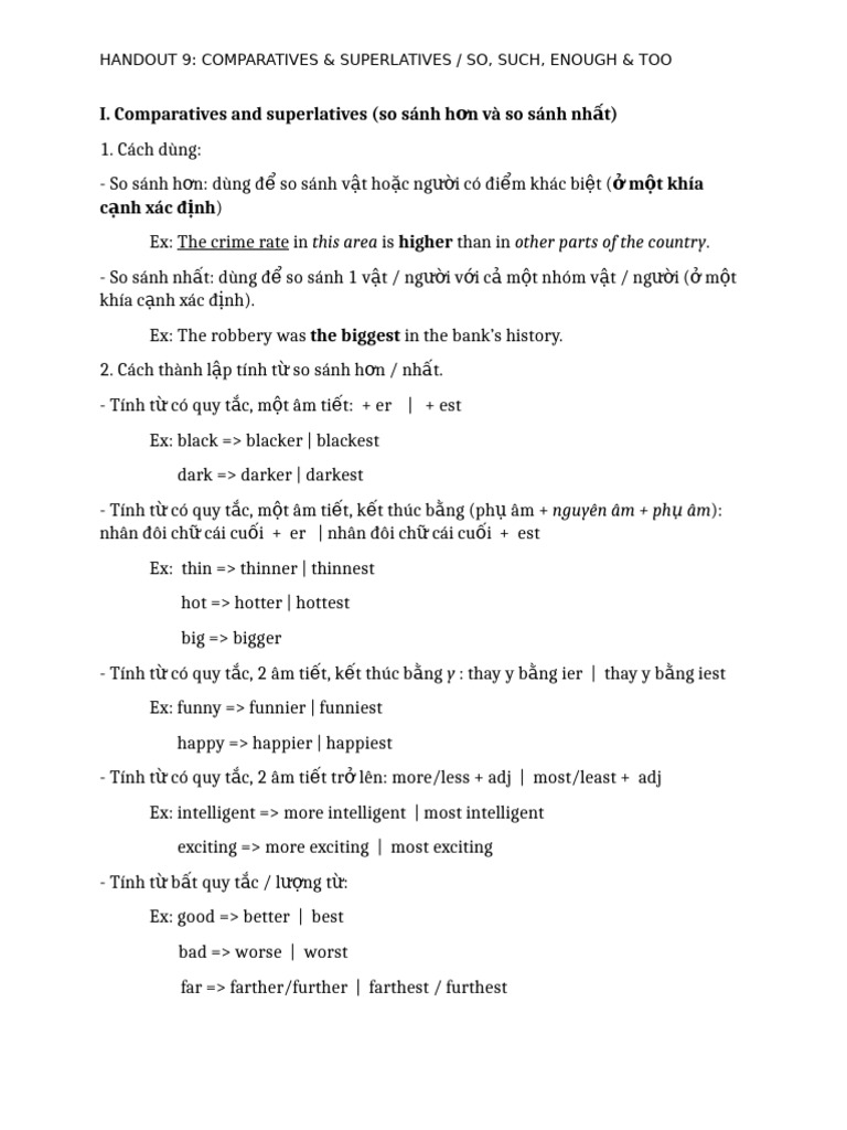 Handout 9 - Comparatives & Superlatives | PDF