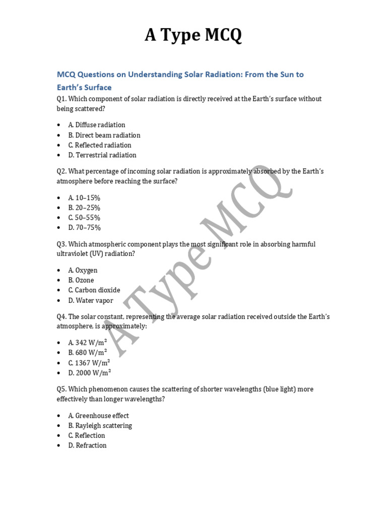 A. Solar Radiation MCQs | PDF