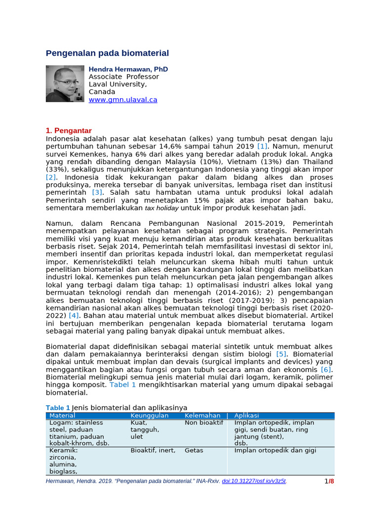 Pengenalan Biomaterial Logam - HH20190113 | PDF
