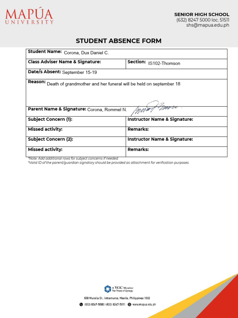 Student Absence Form Corona-Compressed | PDF