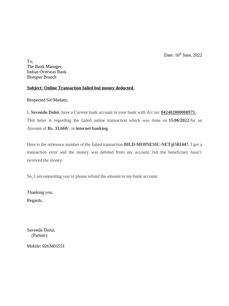 Refund Request for Failed Transaction | PDF