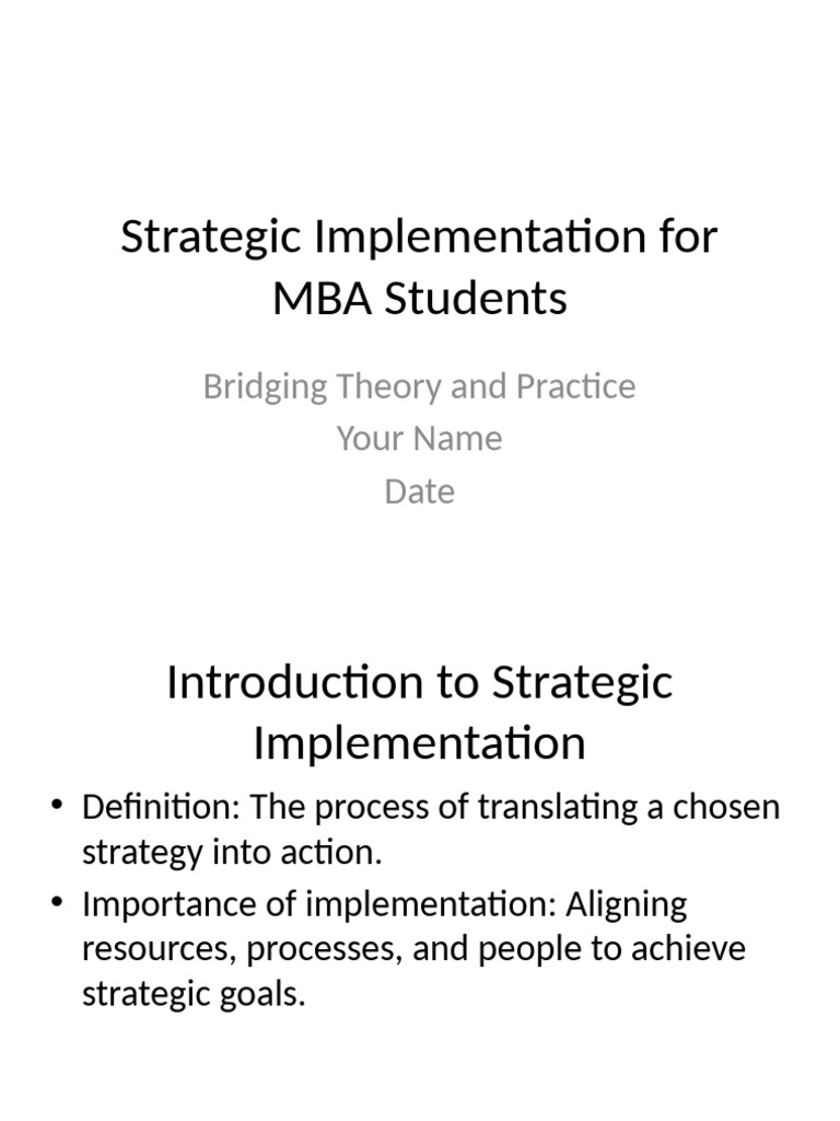 Strategic Implementation Guide for MBAs | PDF