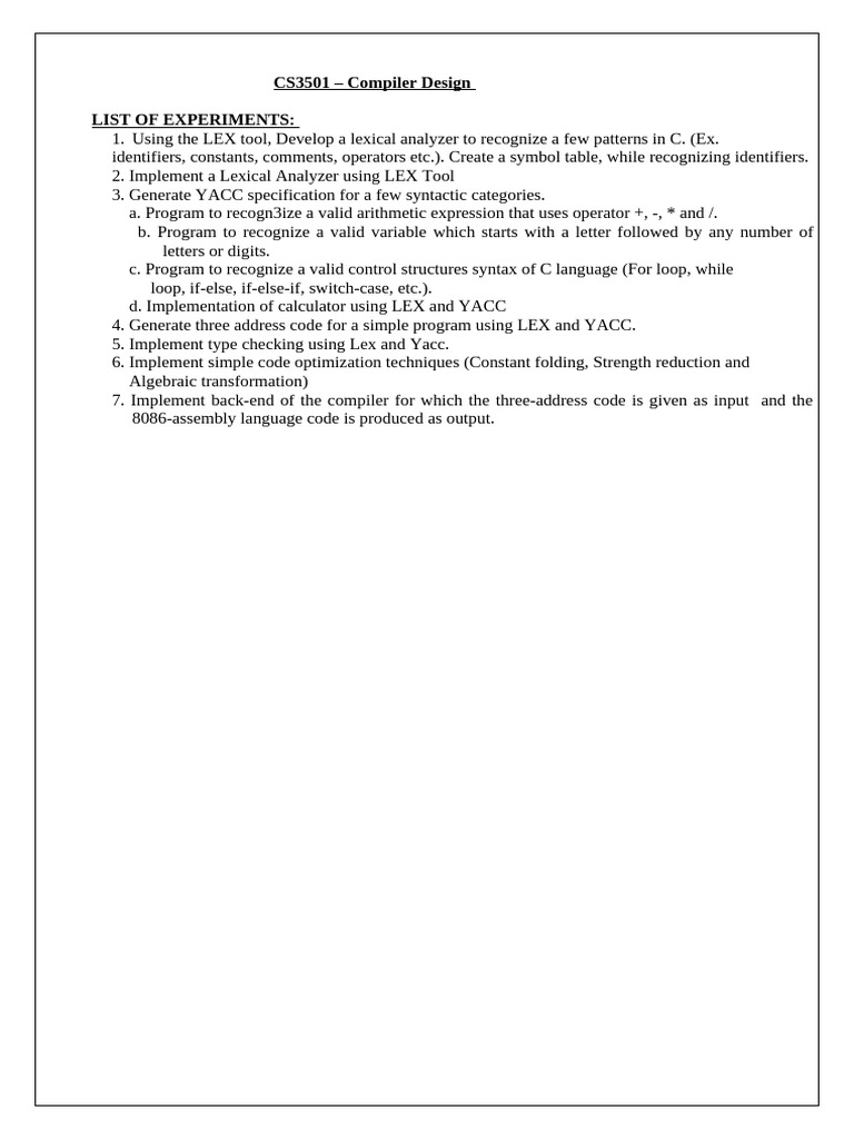 CS3501-Compiler Design Manual To Print | PDF | Parsing | Computer ...