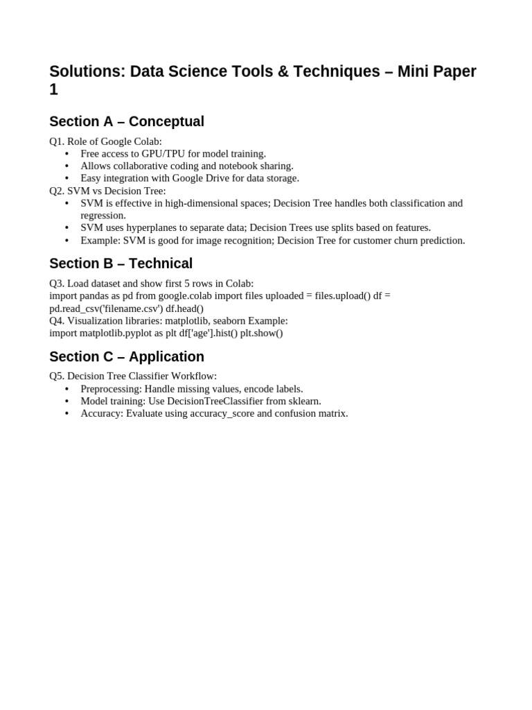 Data Science Mini Paper 1 Solutions | PDF