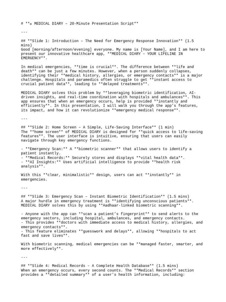 Medical Diary: Emergency Response App | PDF | Blood Donation | Organ ...