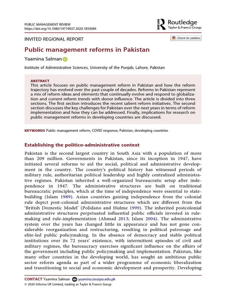 Public Management Reforms in Pakistan | PDF | Governance | Poverty