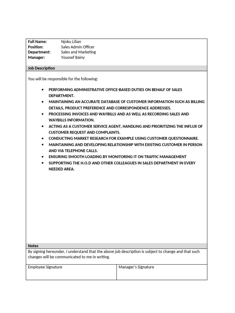 Job Description For Salaes Dept | PDF | Business