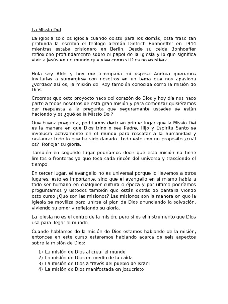 La Missio Dei | PDF | espíritu Santo | Gran comisión